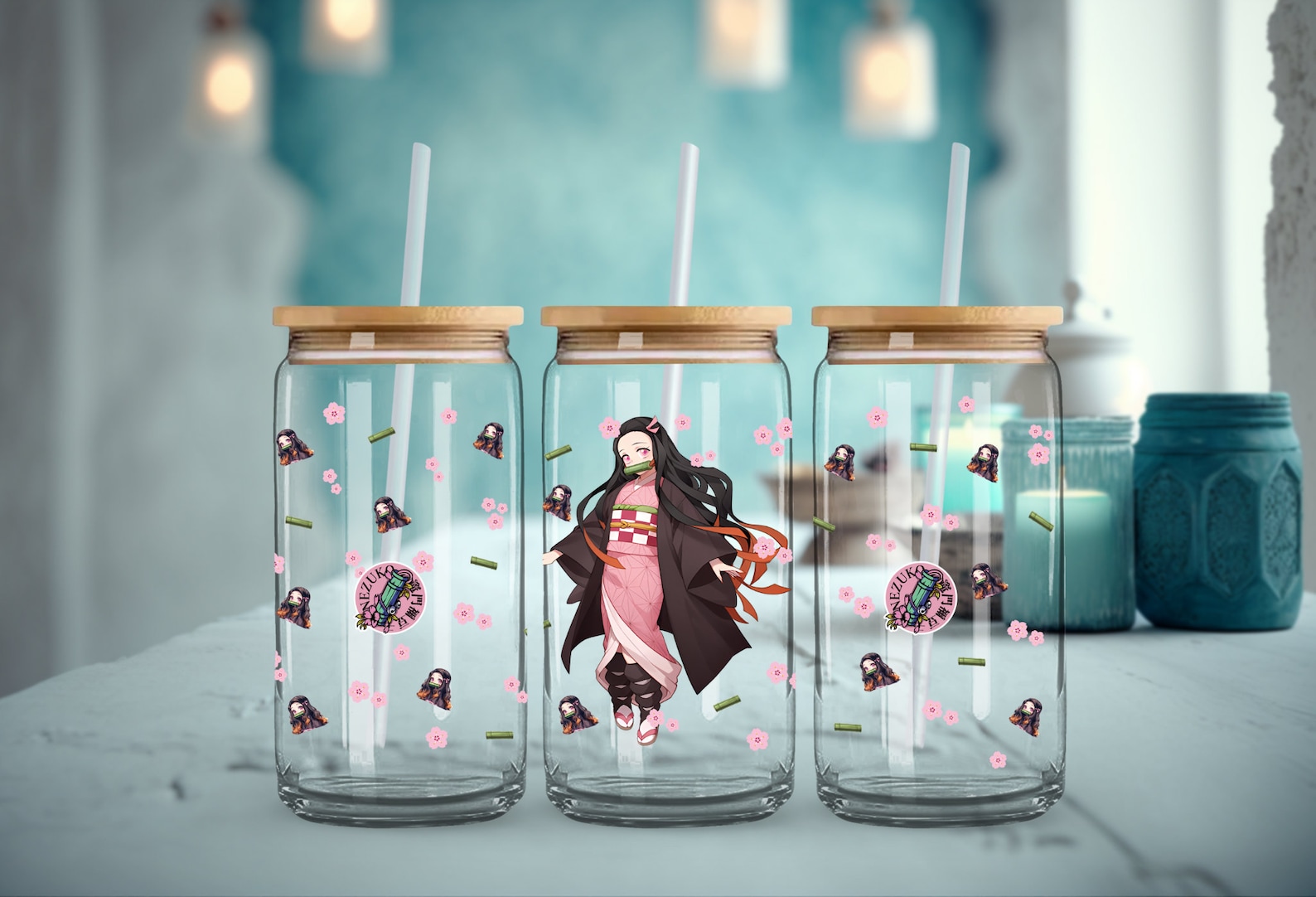 Nezuko Kamado 16oz Glass Can Demon Slayer Wrap PNG - Etsy