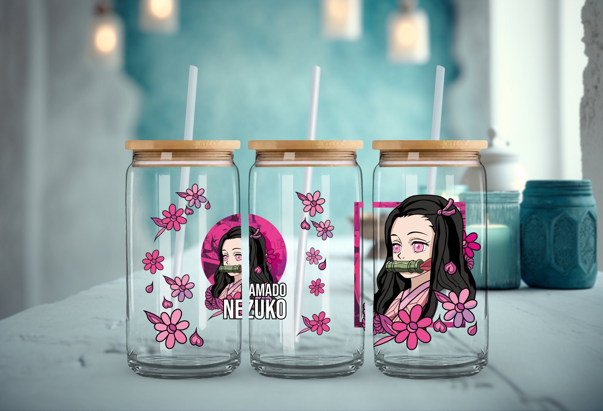 Nezuko Kamado 16oz Glass Can Demon Slayer Wrap PNG - Etsy