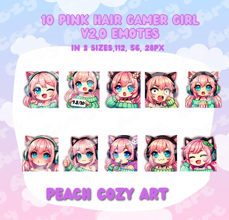 Cute Pink Hair Girl Emotes for Twitch & Discord Cute Anime Emotes Chibi ...
