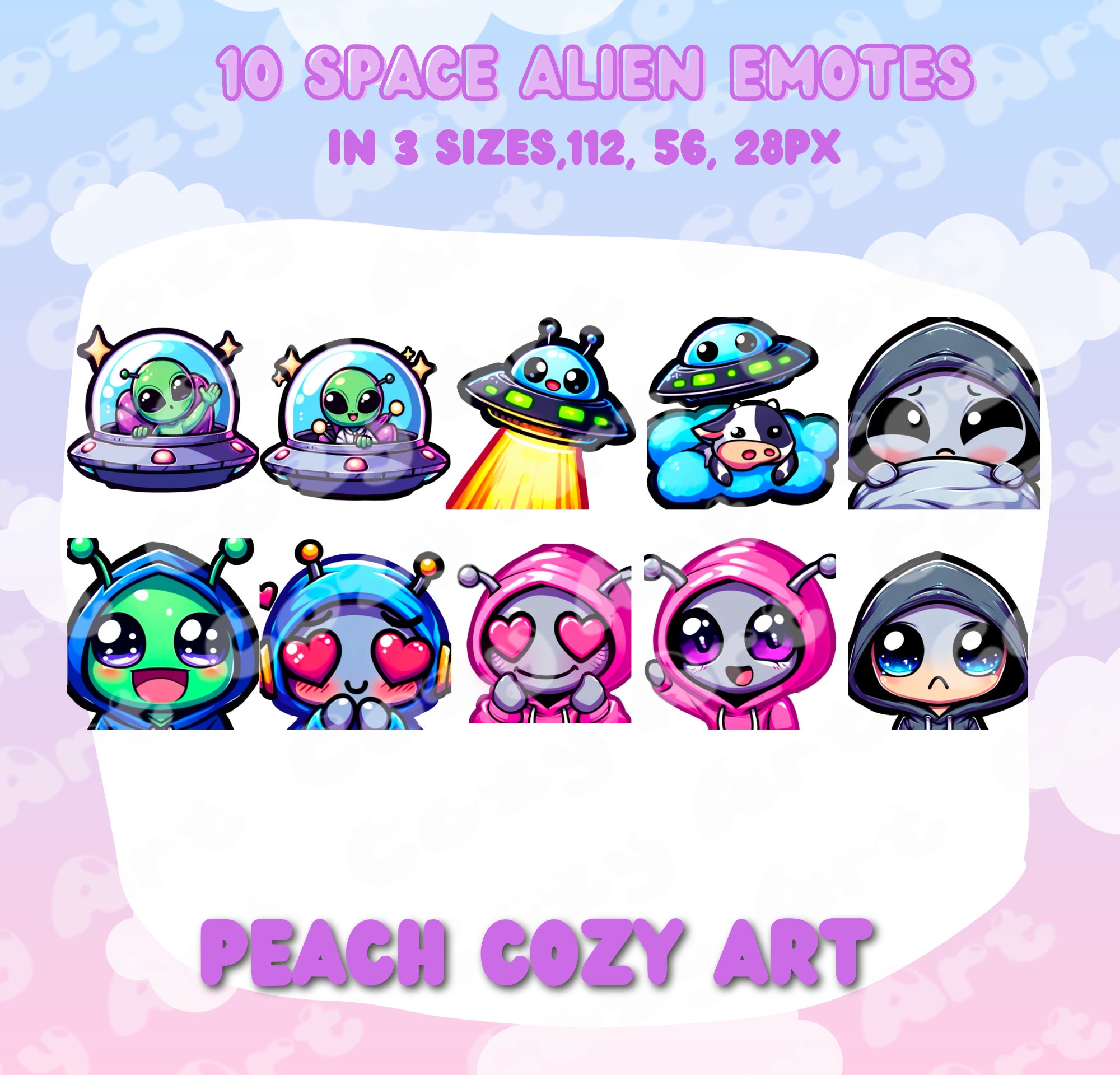 10 Awesome Space Alien UFO Emotes | Chibi Style Twitch Emotes | Cute ...