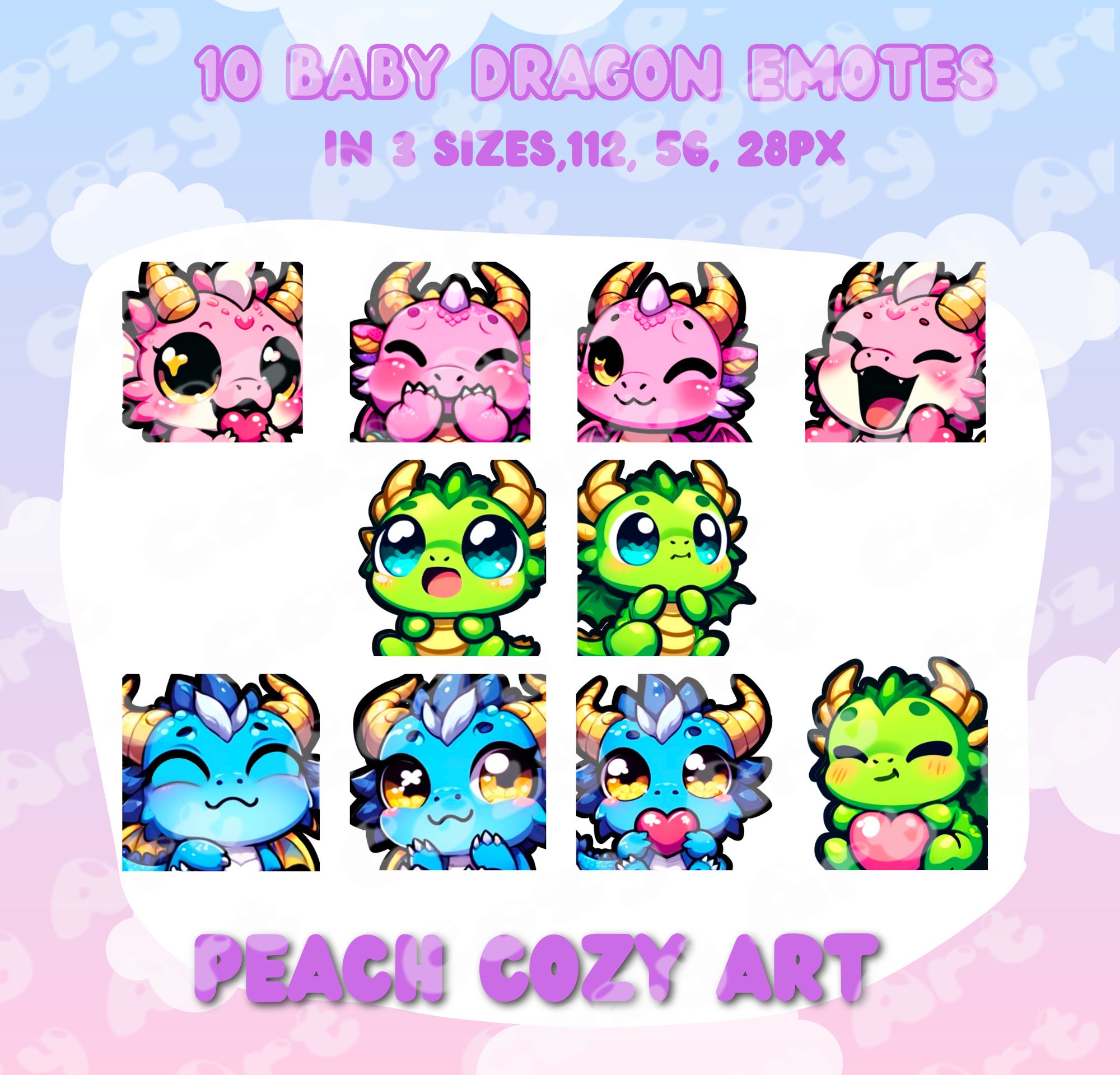 10 Cute Baby Dragon Emotes | Dragon Emotes | Chibi Emotes | Twitch ...