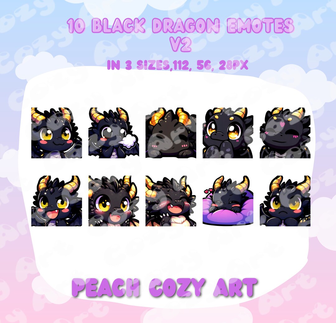 10 Black Dragon Emotes V2 | Twitch Emotes | Chibi Emotes | Discord ...