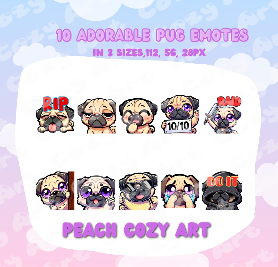 10 MORE Cute Pug Emotes Twitch Dog Emotes Chibi Discord - Etsy