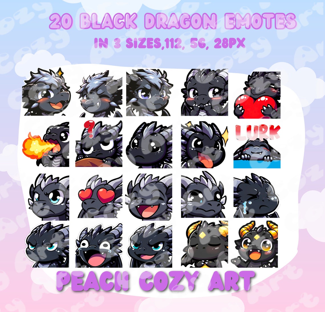 20 Black Dragon Emotes Dnd Fantasy Emotes Chibi Dragons Twitch Discord ...