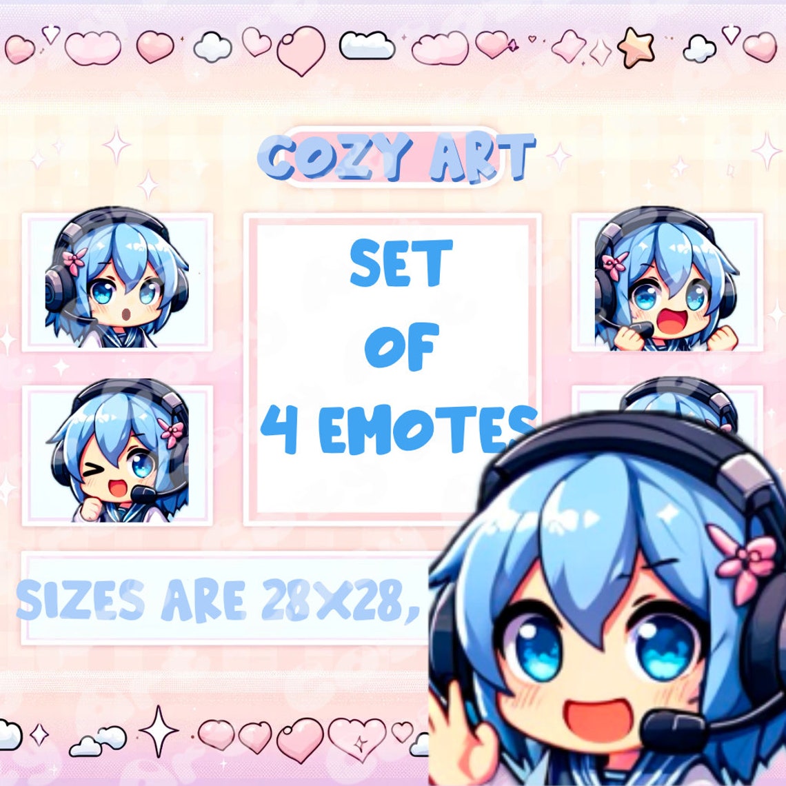 Blu Haired Gamer Girl Twitch Emotes Discord Youtube - Etsy