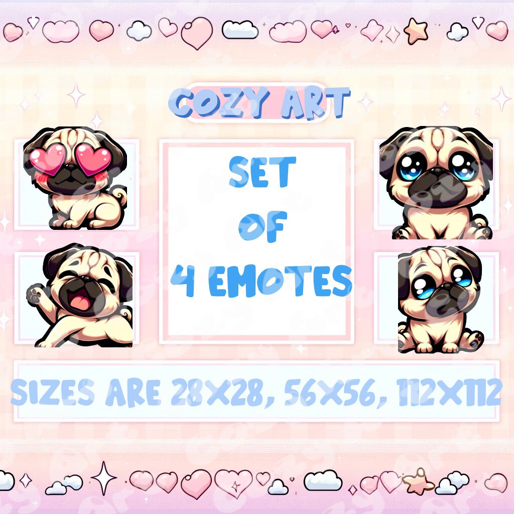 Cute Pug Emote Set Pug Emotes Dog Emotes Twitch Discord Youtube Kawaii ...