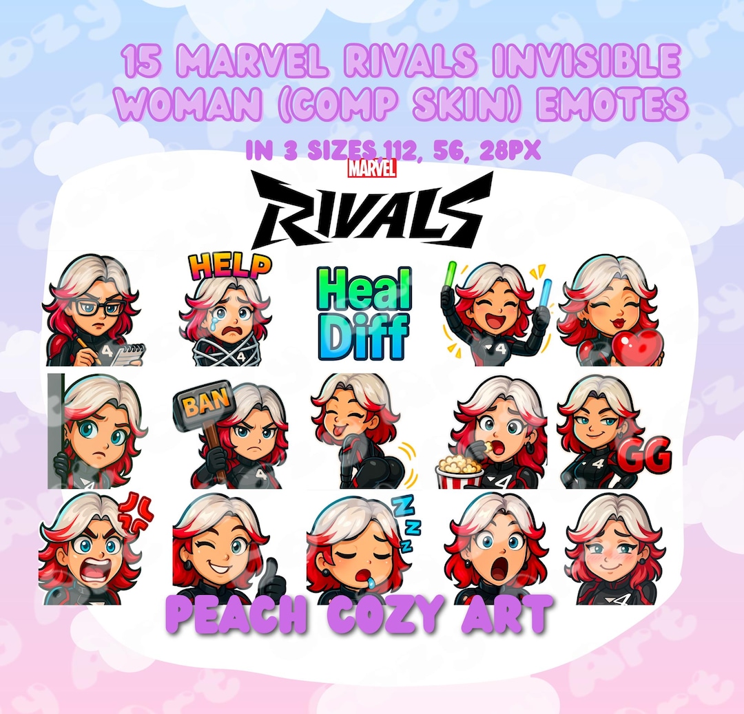 Marvel Rivals Invisible Woman (comp Skin) Emotes | Chibi | Twitch ...