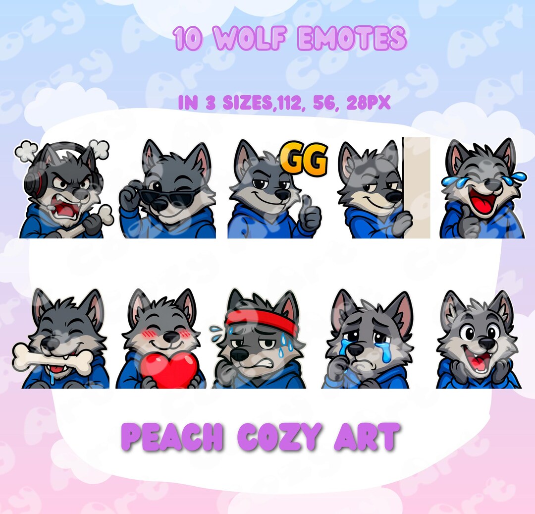 10 Gray Wolf Emotes | Twitch Emotes | Chibi Emotes | Dog Emotes ...