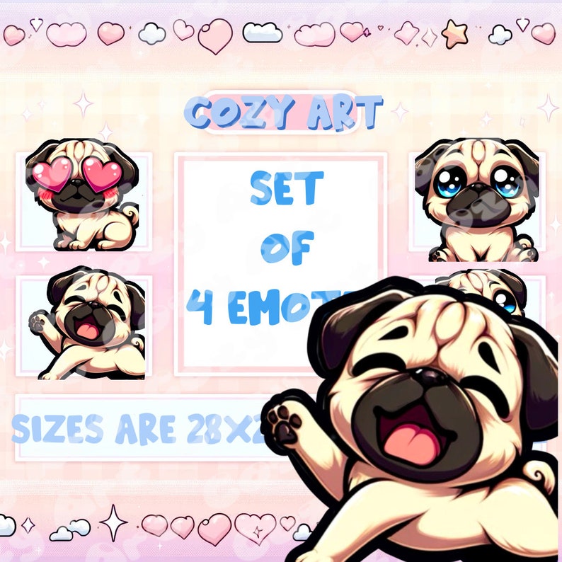 Cute Pug Emote Set Pug Emotes Dog Emotes Twitch Discord Youtube Kawaii ...