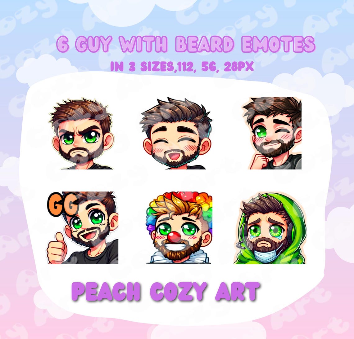 6 Guy With Beard Emotes | Twitch Emotes | Bearded | Green Eyes ...