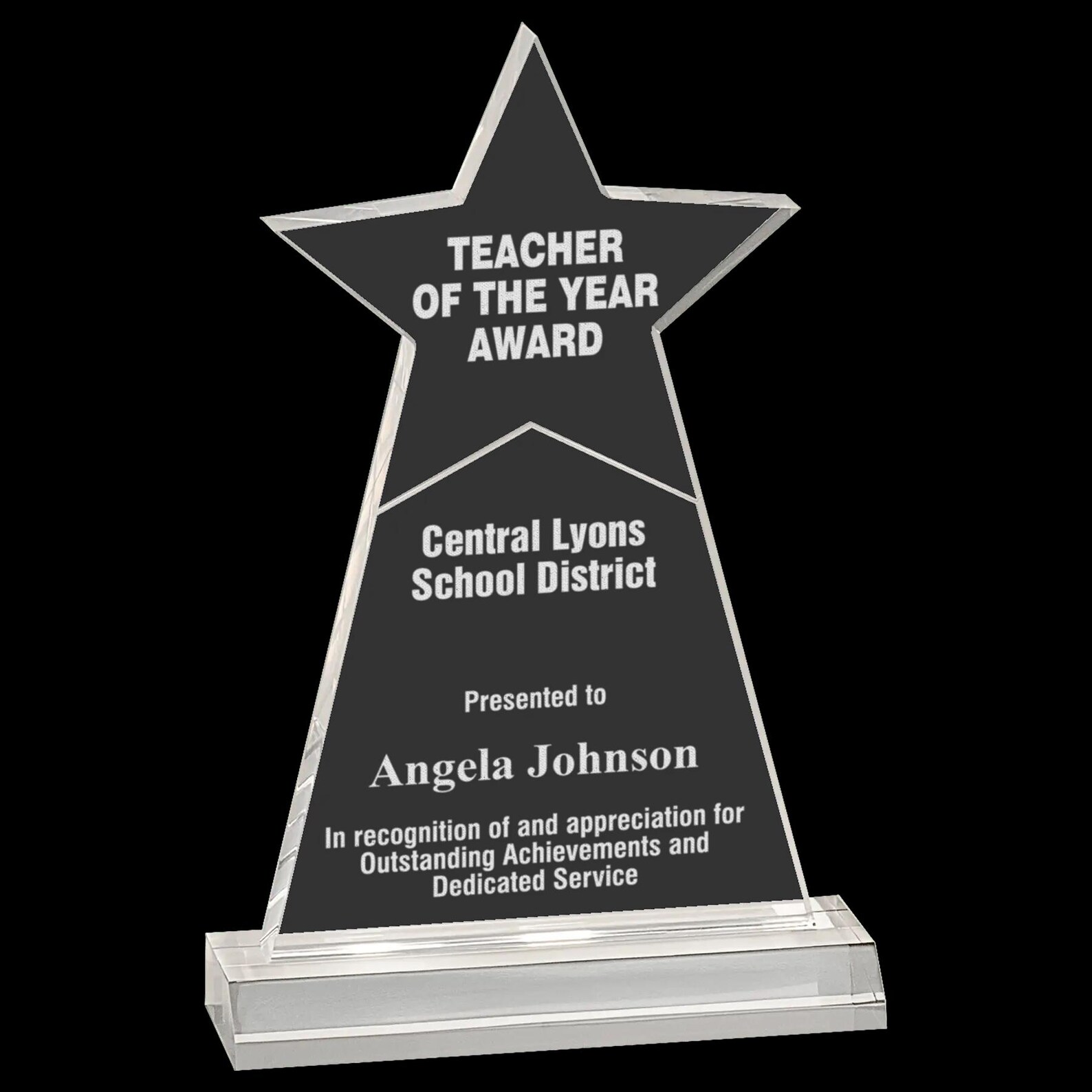 Personalized 8" Star Obelisk Acrylic Award, Custom Engraved Clear ...