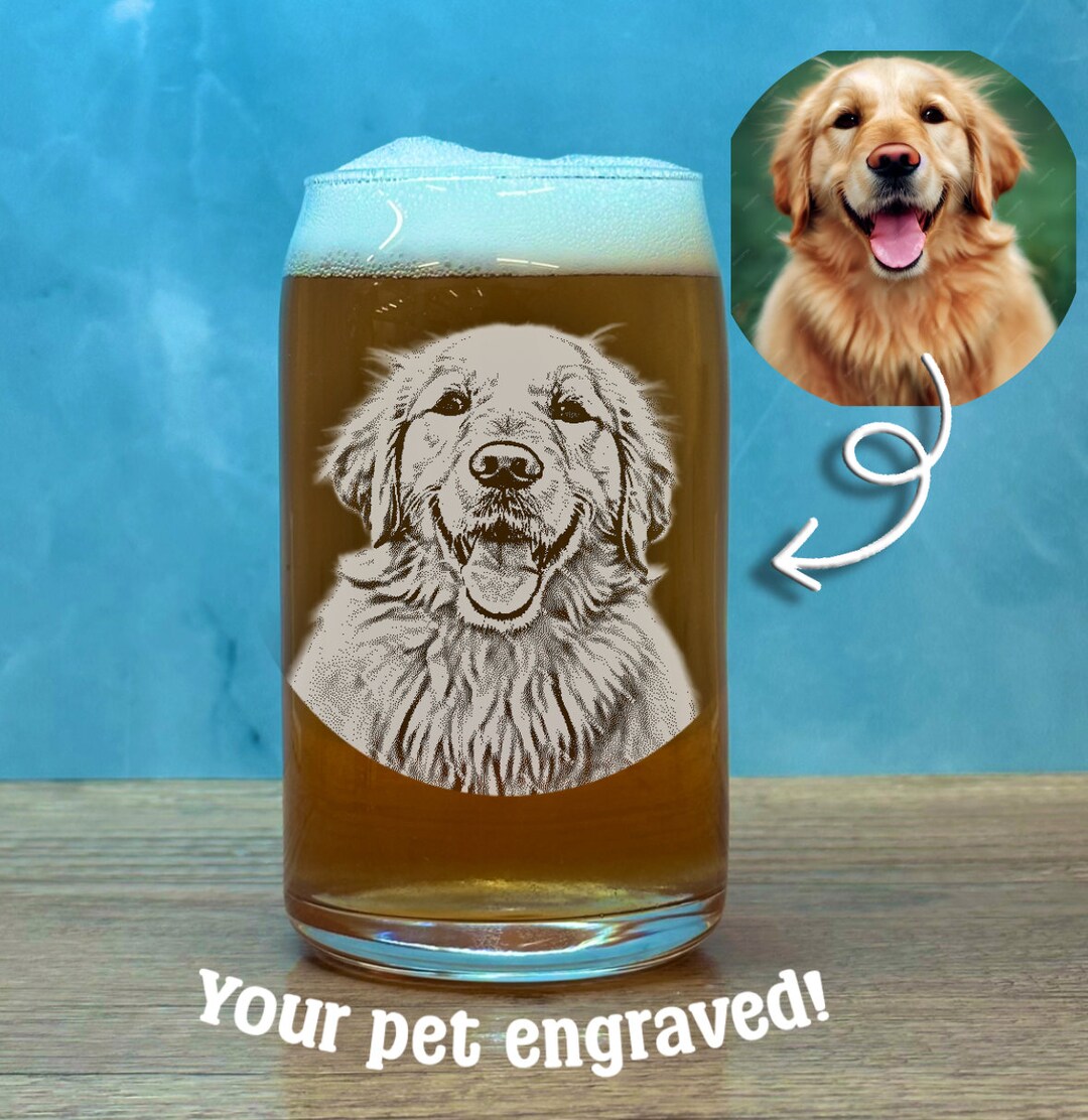 Engraved Pet Portrait Beer Can Glass - Custom Dog Gift for Mom / Dad ...
