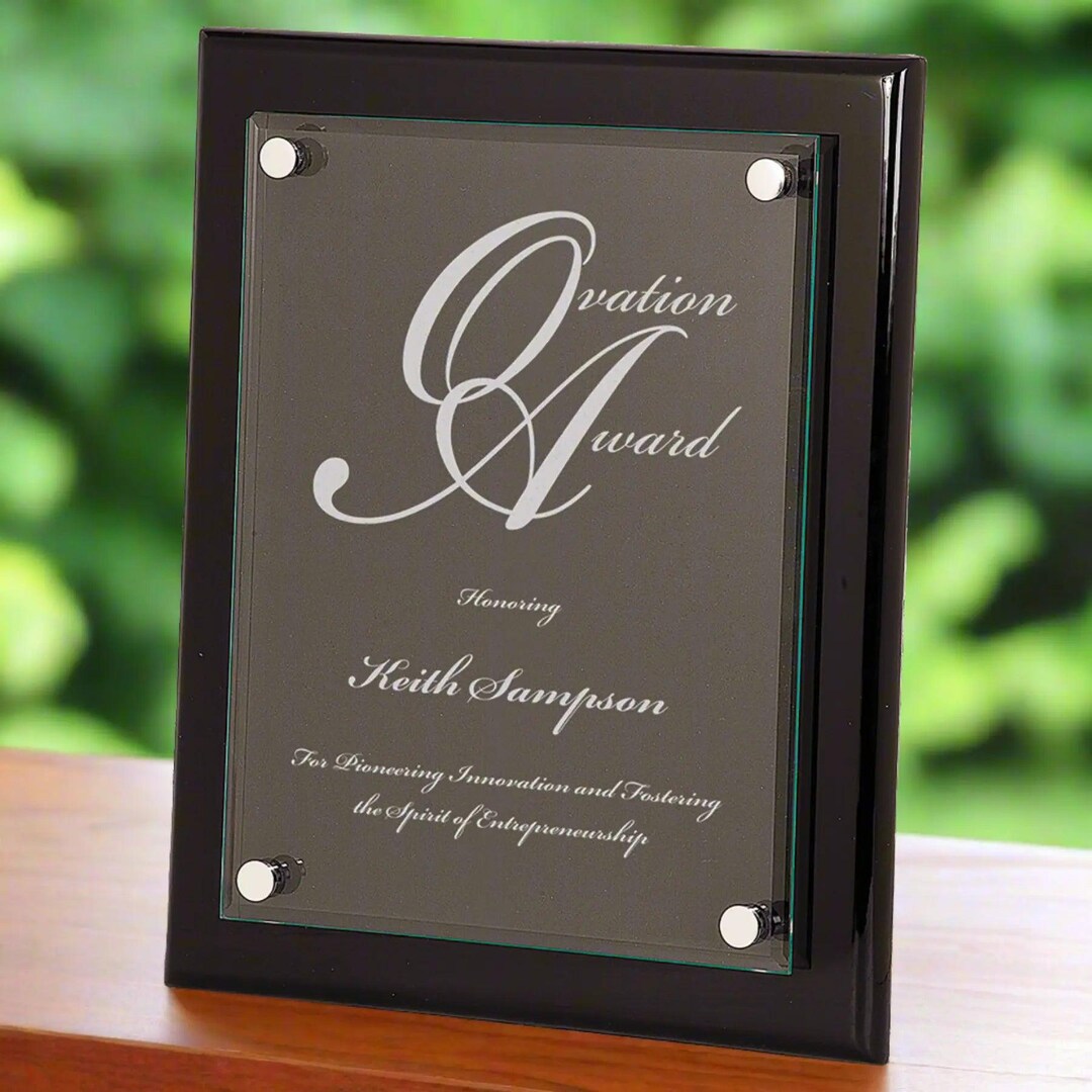Personalized Floating Glass Plaque, Custom Black Piano Finish Wall ...