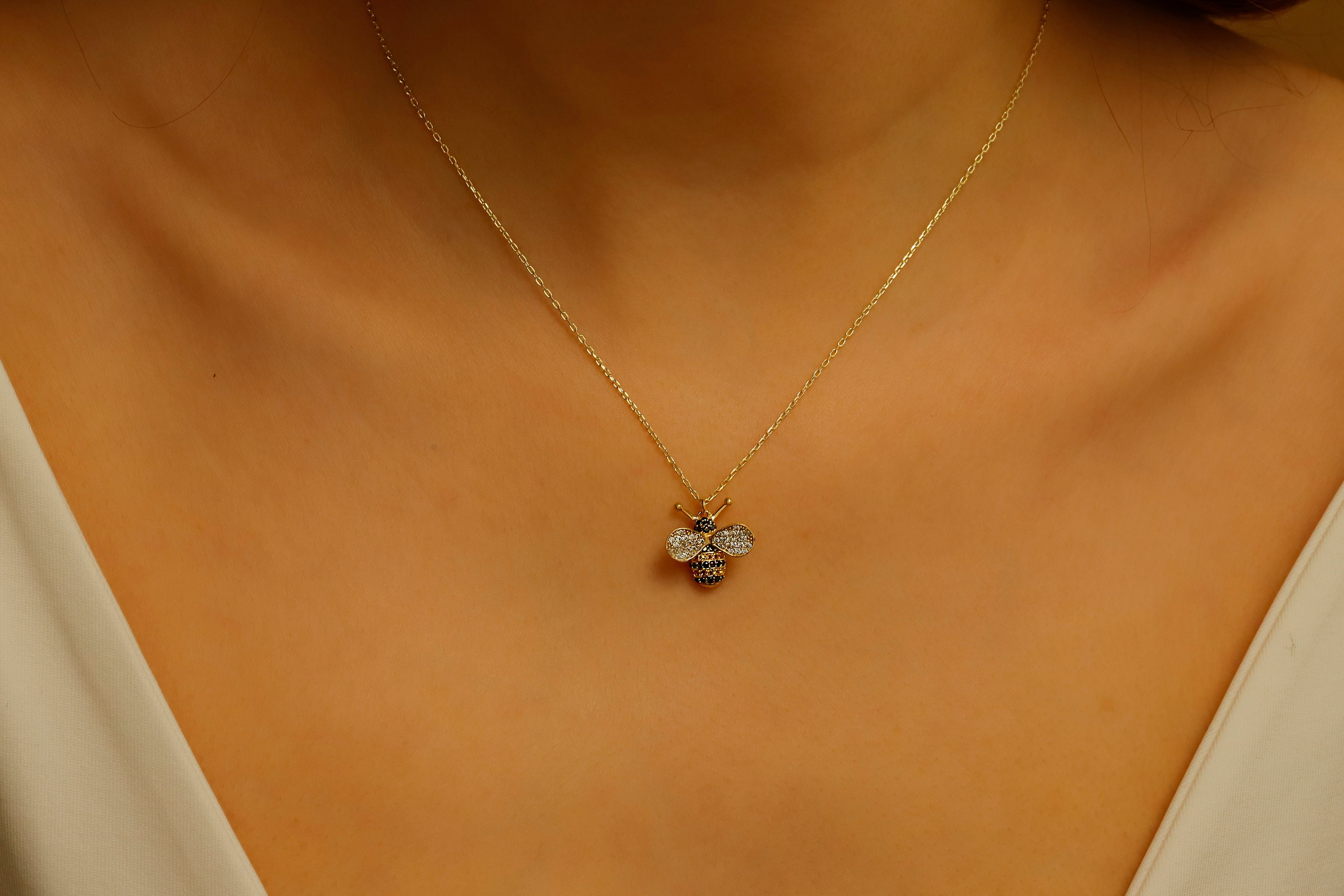 Solid Gold Bee Necklace,dainty Bee Necklace ,bee Jewelry, Honey Bee ...