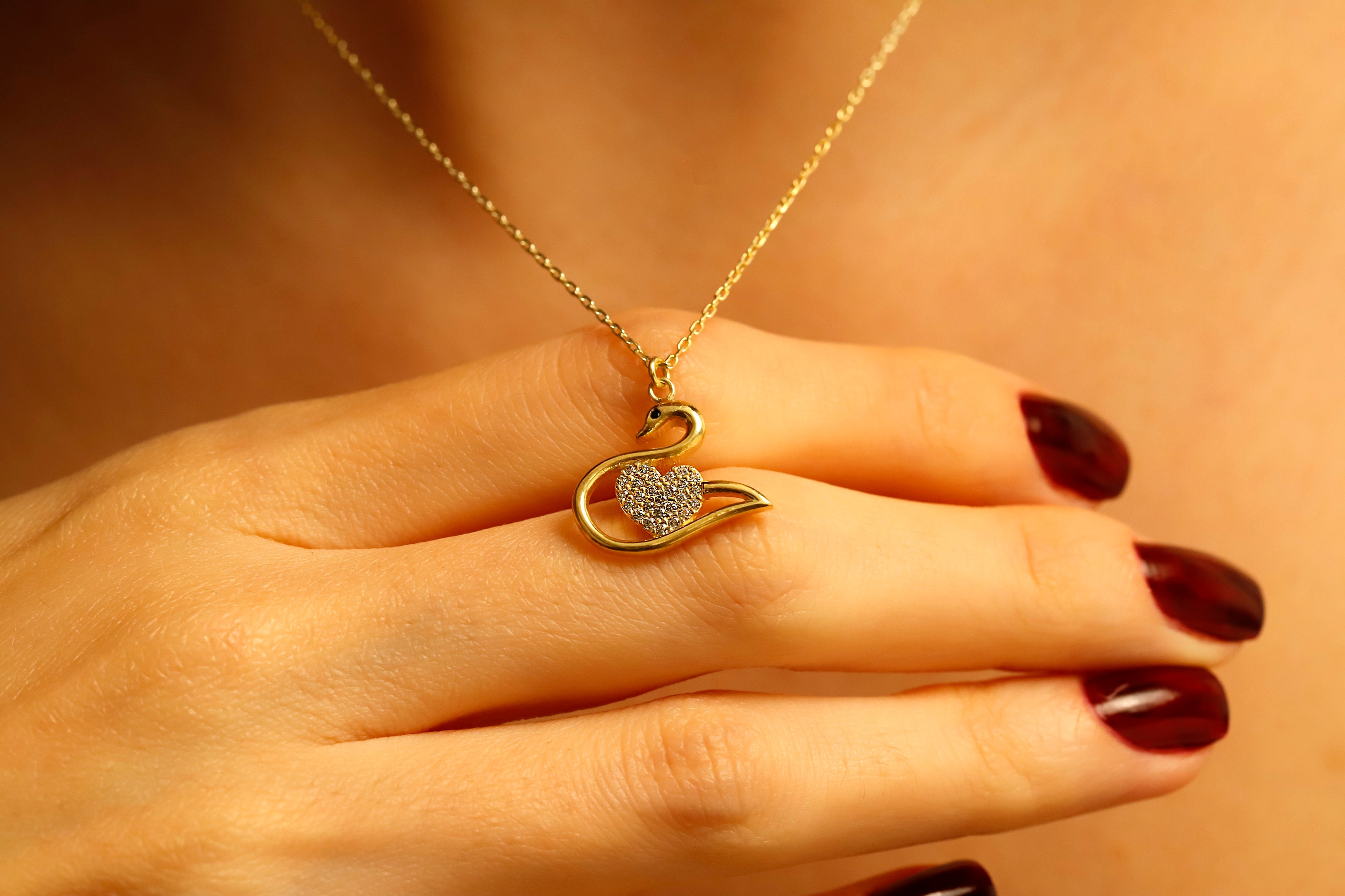 14K Gold Swan Neckle, 14k Gold Tiny Swan Necklace , Animal Jewelry ...