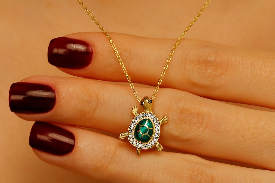 Solid Gold Turtle Pendant,14k Diamond Dainty Turtle Necklace,turtle ...