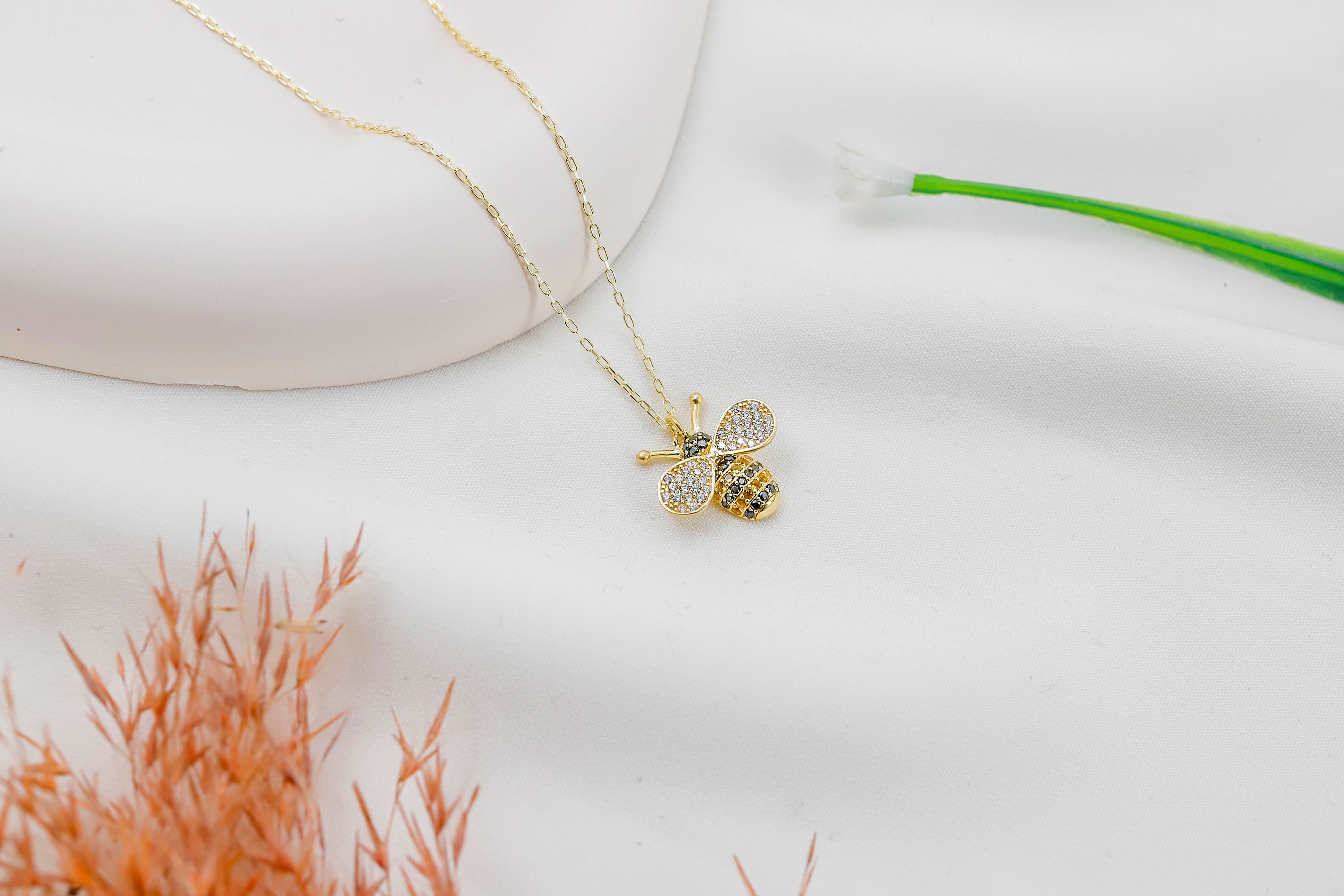 Solid Gold Bee Necklace,dainty Bee Necklace ,bee Jewelry, Honey Bee ...