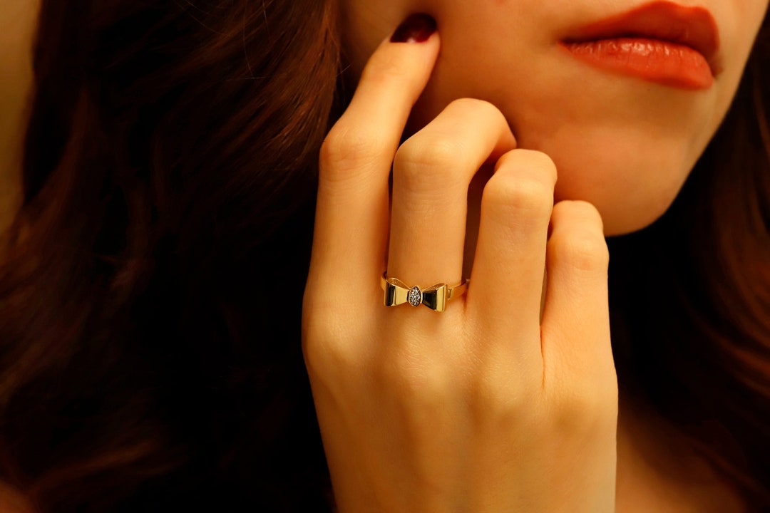 Dainty Gold Ribbon Bow Ring,14k Gold Ribbon Bow Ring,cute Bow Ring ...