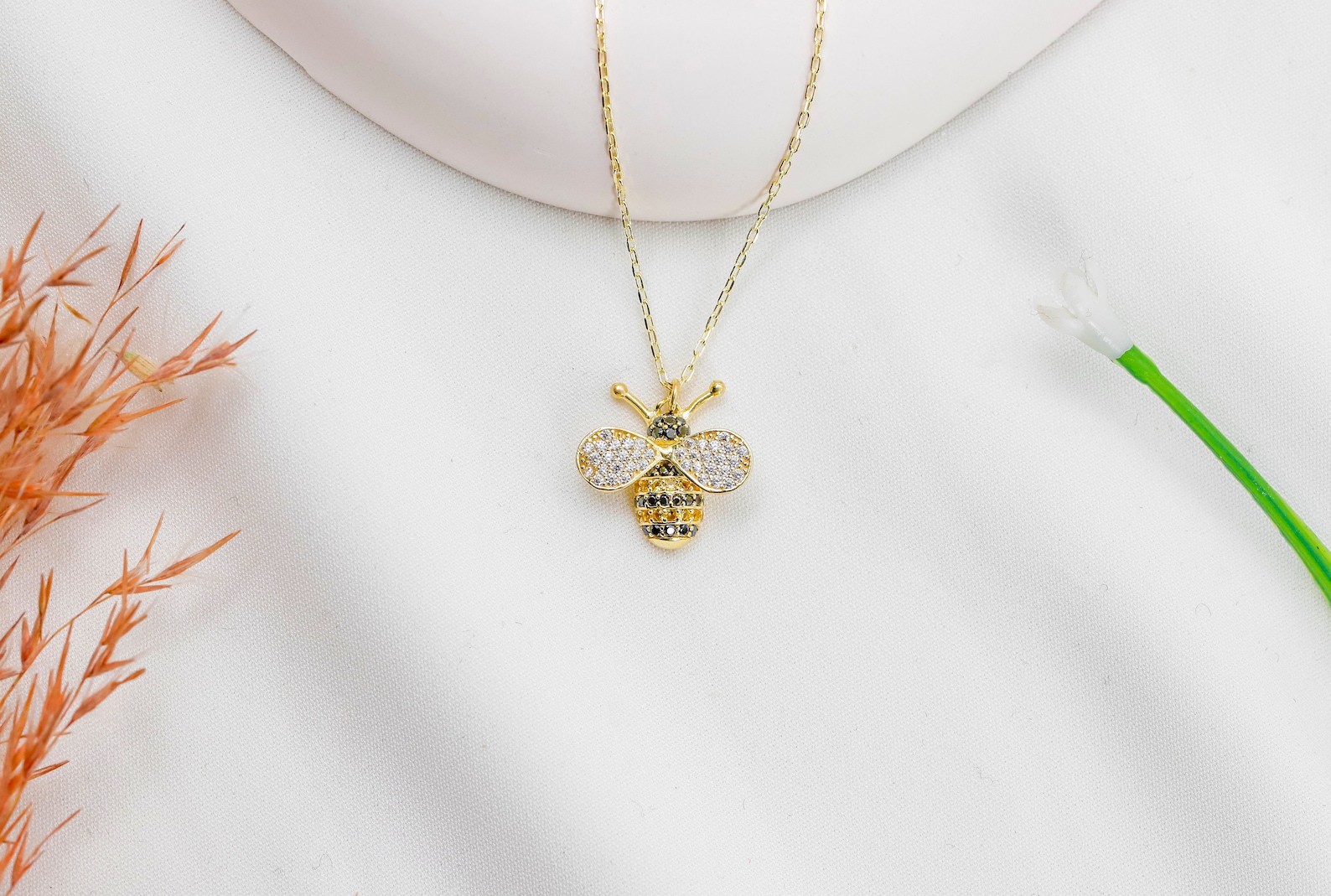Solid Gold Bee Necklace,dainty Bee Necklace ,bee Jewelry, Honey Bee ...
