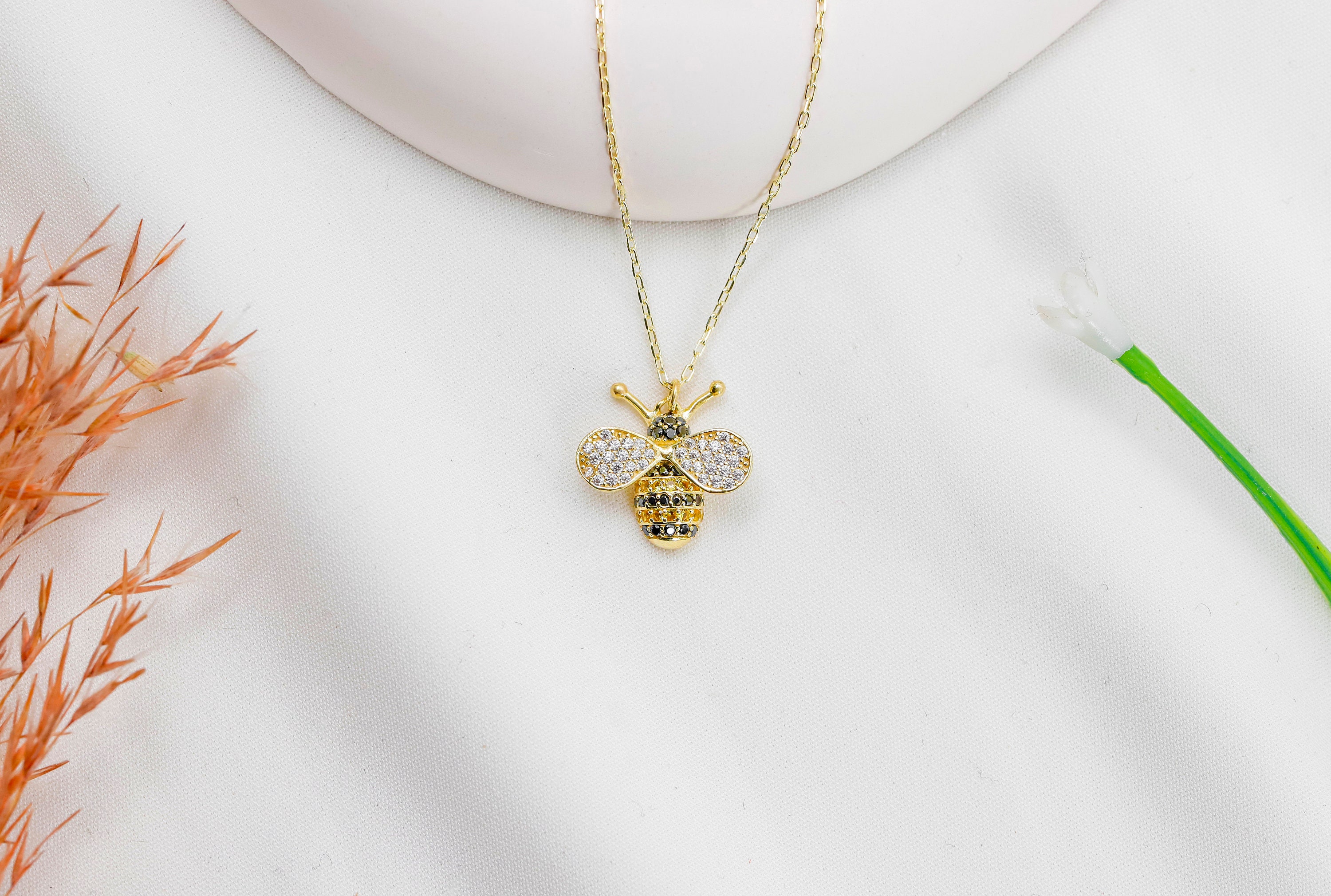 Solid Gold Bee Necklace,dainty Bee Necklace ,bee Jewelry, Honey Bee ...