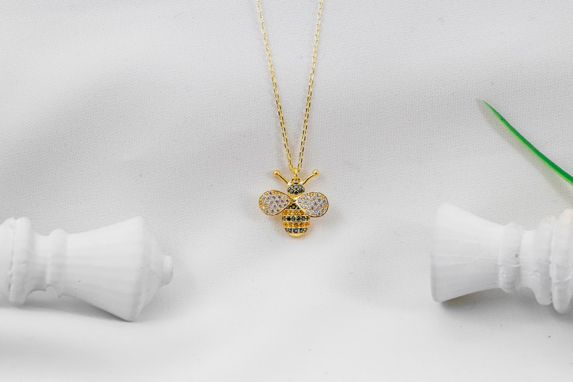 Solid Gold Bee Necklace,dainty Bee Necklace ,bee Jewelry, Honey Bee ...