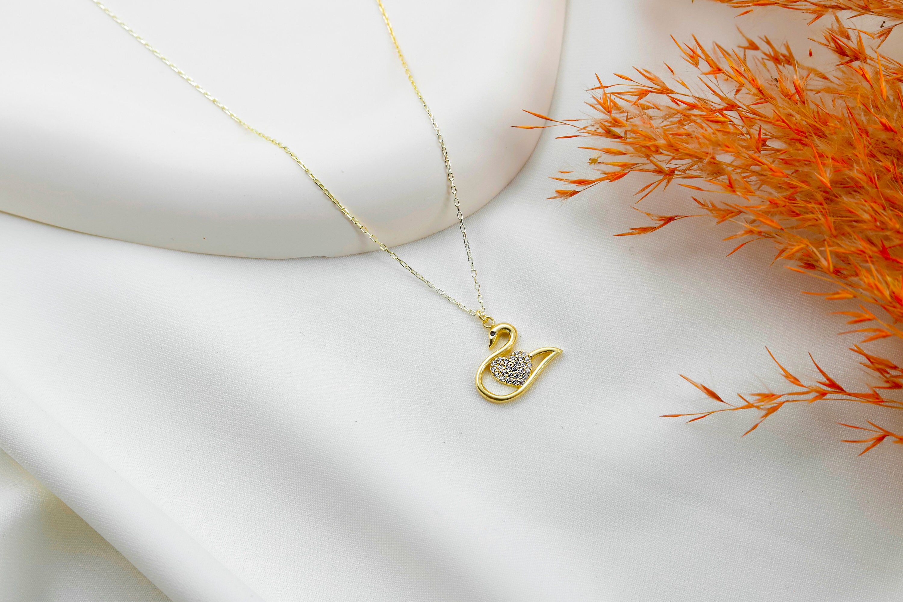 14K Gold Swan Neckle, 14k Gold Tiny Swan Necklace , Animal Jewelry ...