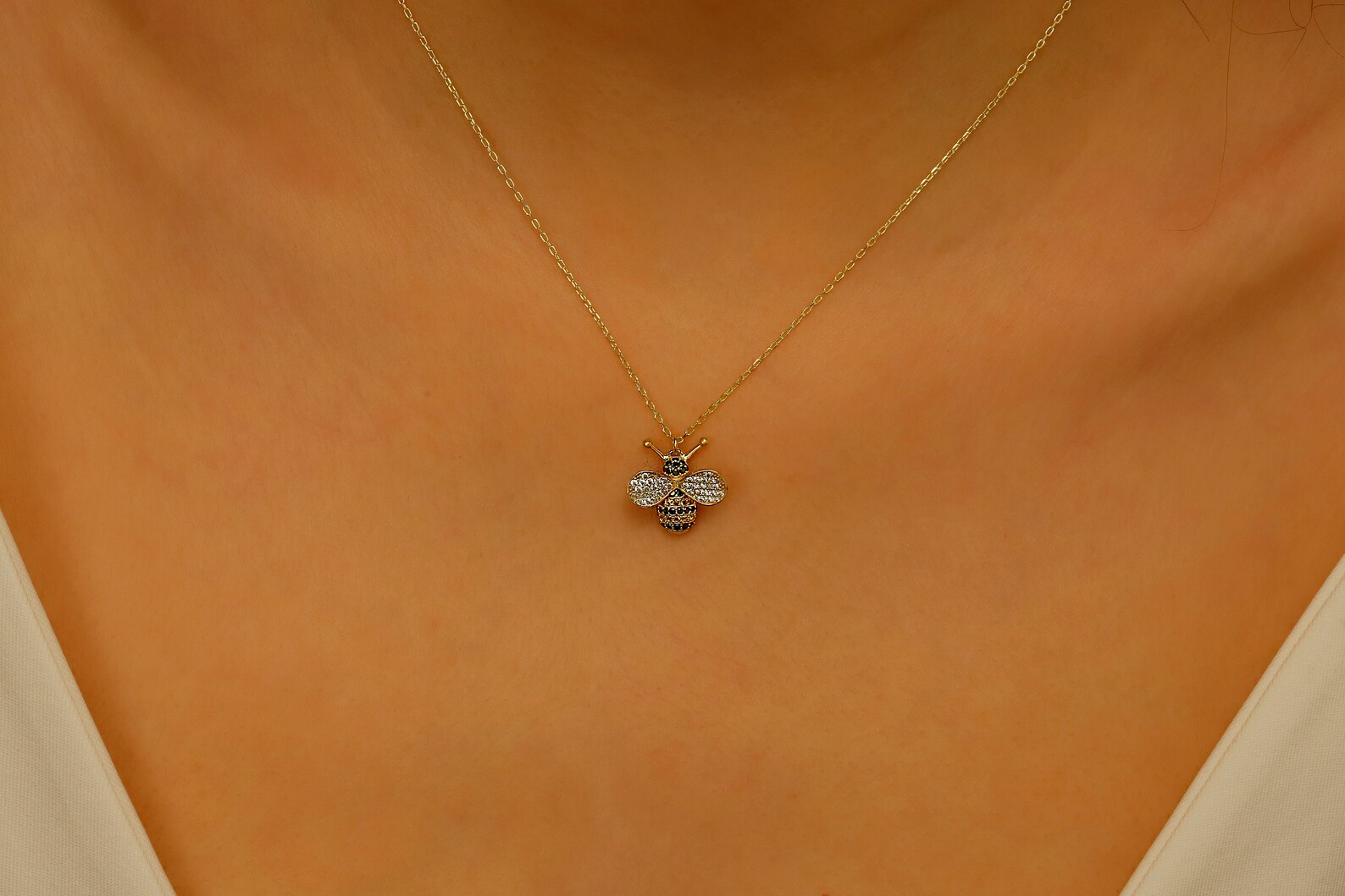 Solid Gold Bee Necklace,dainty Bee Necklace ,bee Jewelry, Honey Bee ...