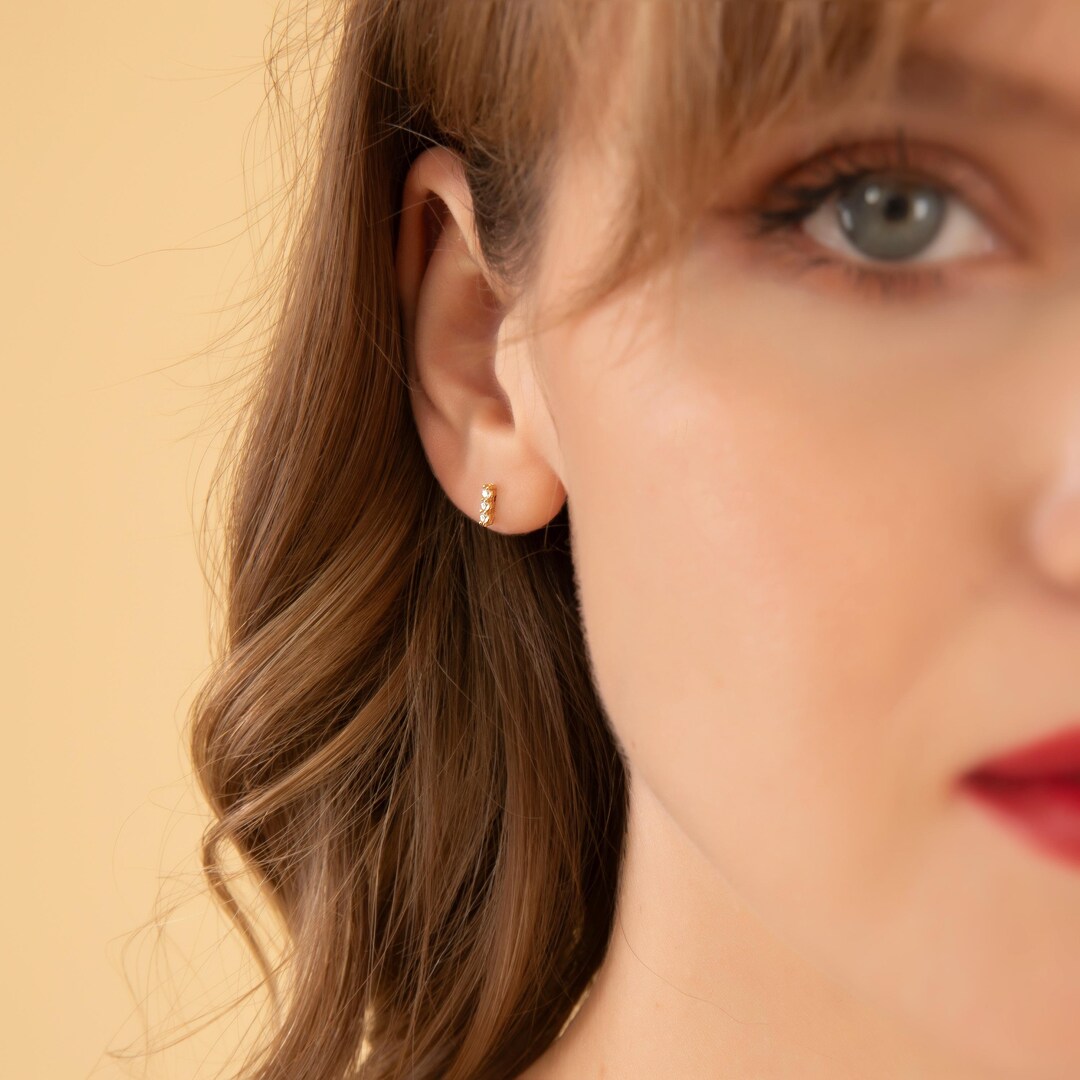 14K Gold Small Diamond Bar Earrings,diamond Bar Stud Earrings,pave Bar Stud Earrings,minimalist ...