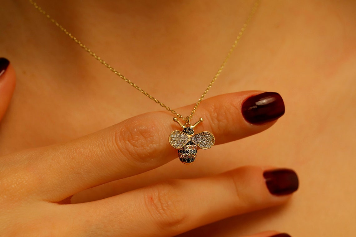 Solid Gold Bee Necklace,dainty Bee Necklace ,bee Jewelry, Honey Bee ...