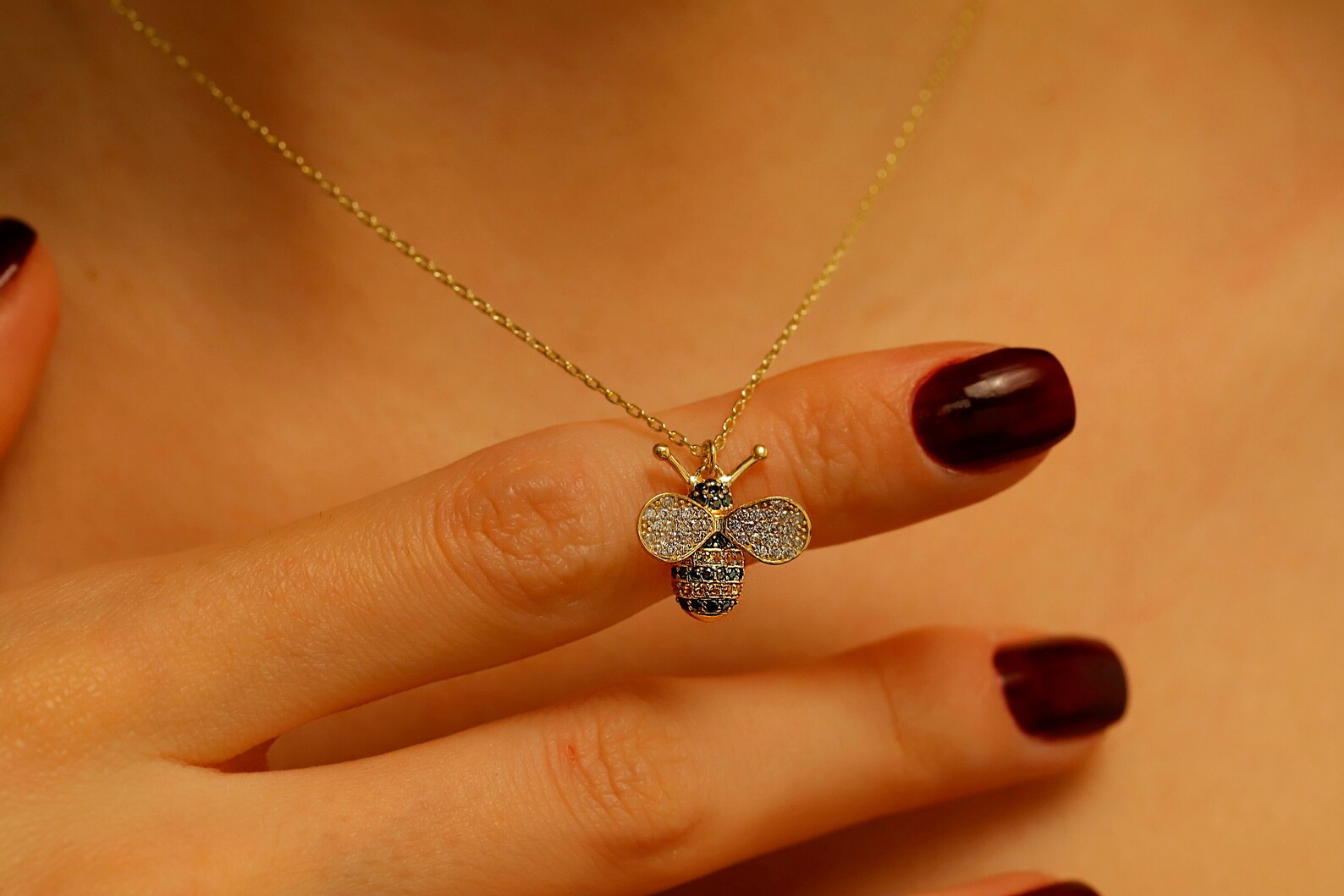 Solid Gold Bee Necklace,dainty Bee Necklace ,bee Jewelry, Honey Bee ...