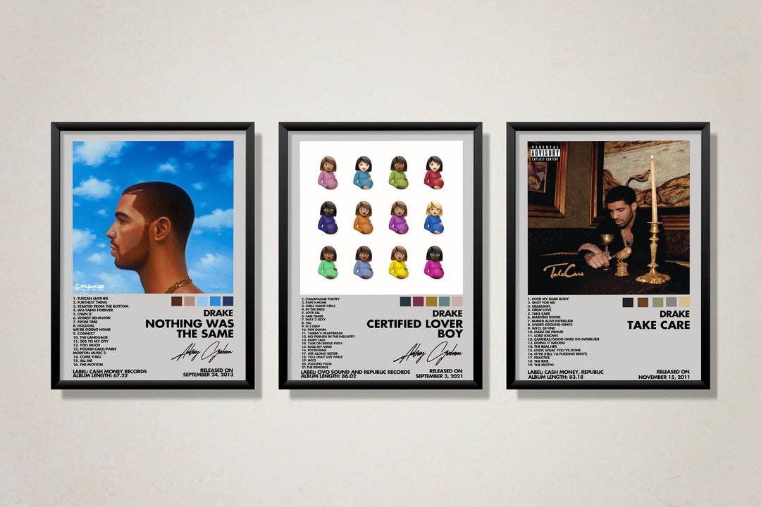 Drake Album Poster Set of 3, Album Cover Print, Tracklist Poster, Rap ...