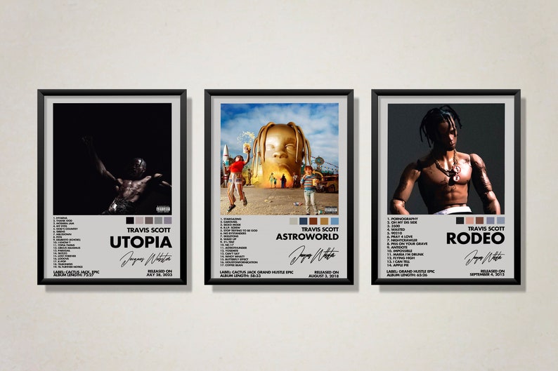 Travis Scott Album Poster Set of 3, Album Cover Print, Tracklist Poster ...