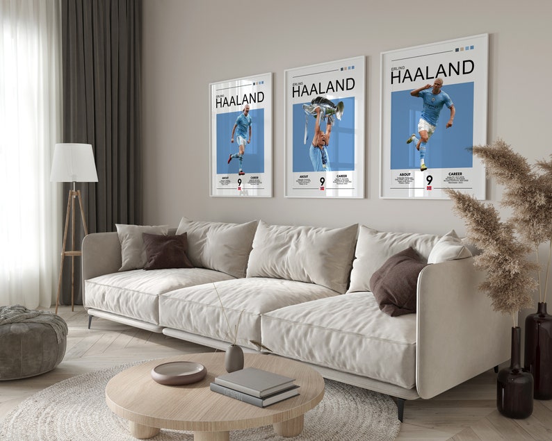 Erling Haaland Set of 3 Poster, Man City Football Print, Sports Poster ...