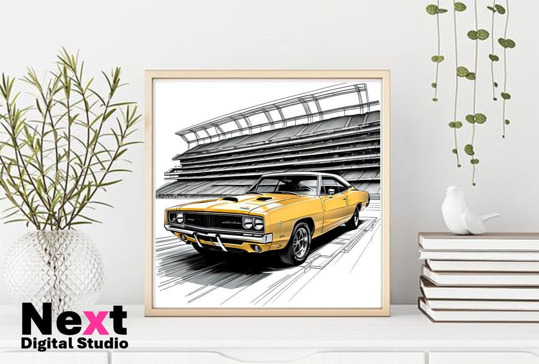 1969 Dodge Charger, Yellow, American, Muscle Car, Wall Art, Printable ...