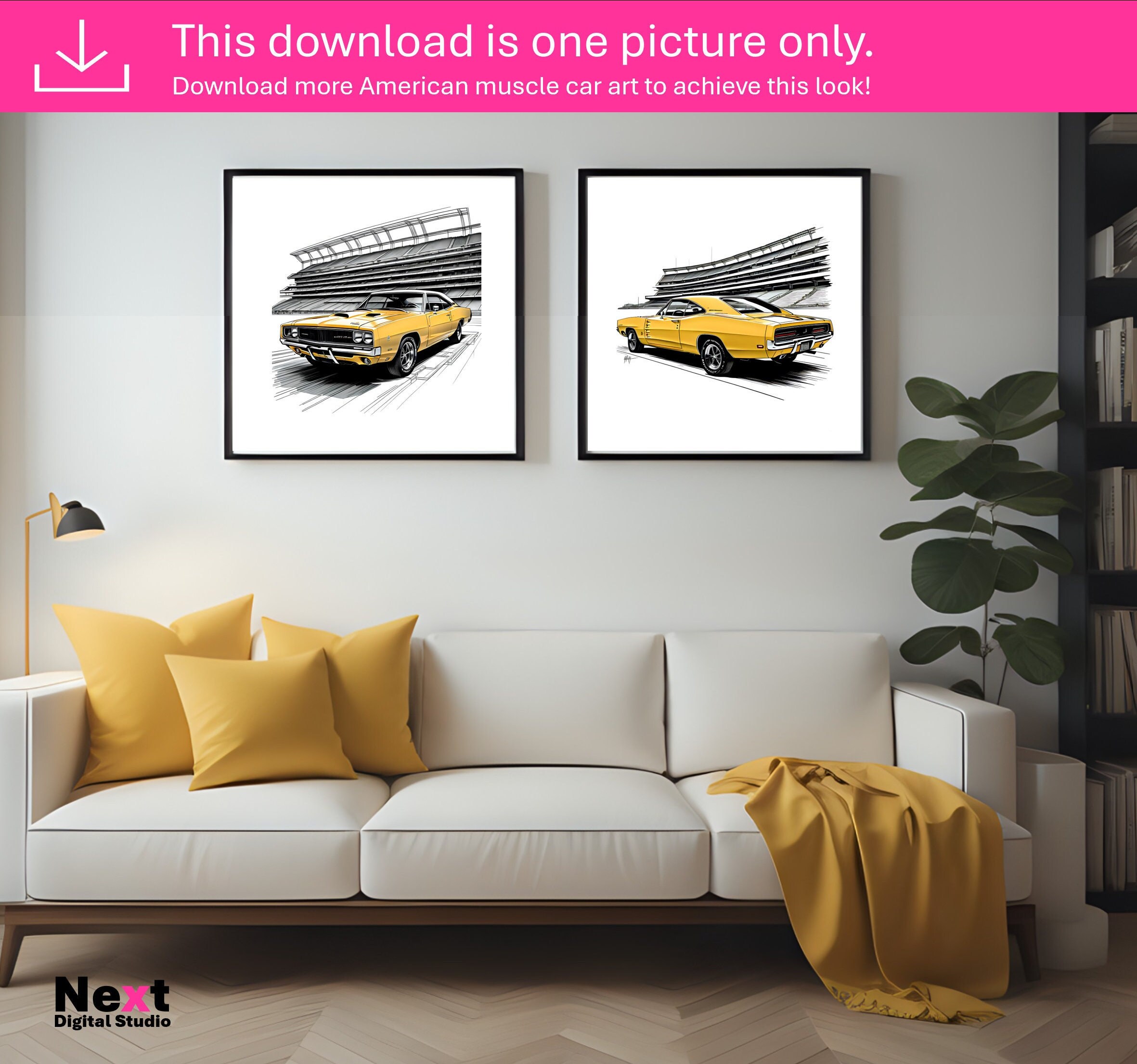 1969 Dodge Charger, Yellow, American, Muscle Car, Wall Art, Printable ...