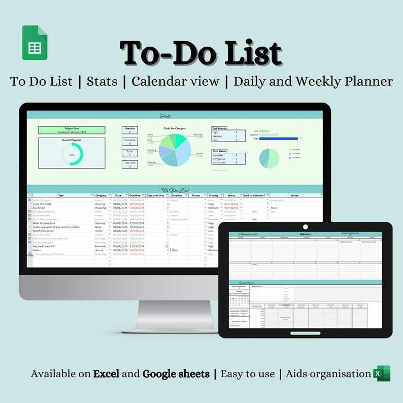 To Do List Google Sheets Template, Digital Daily Weekly Schedule ...