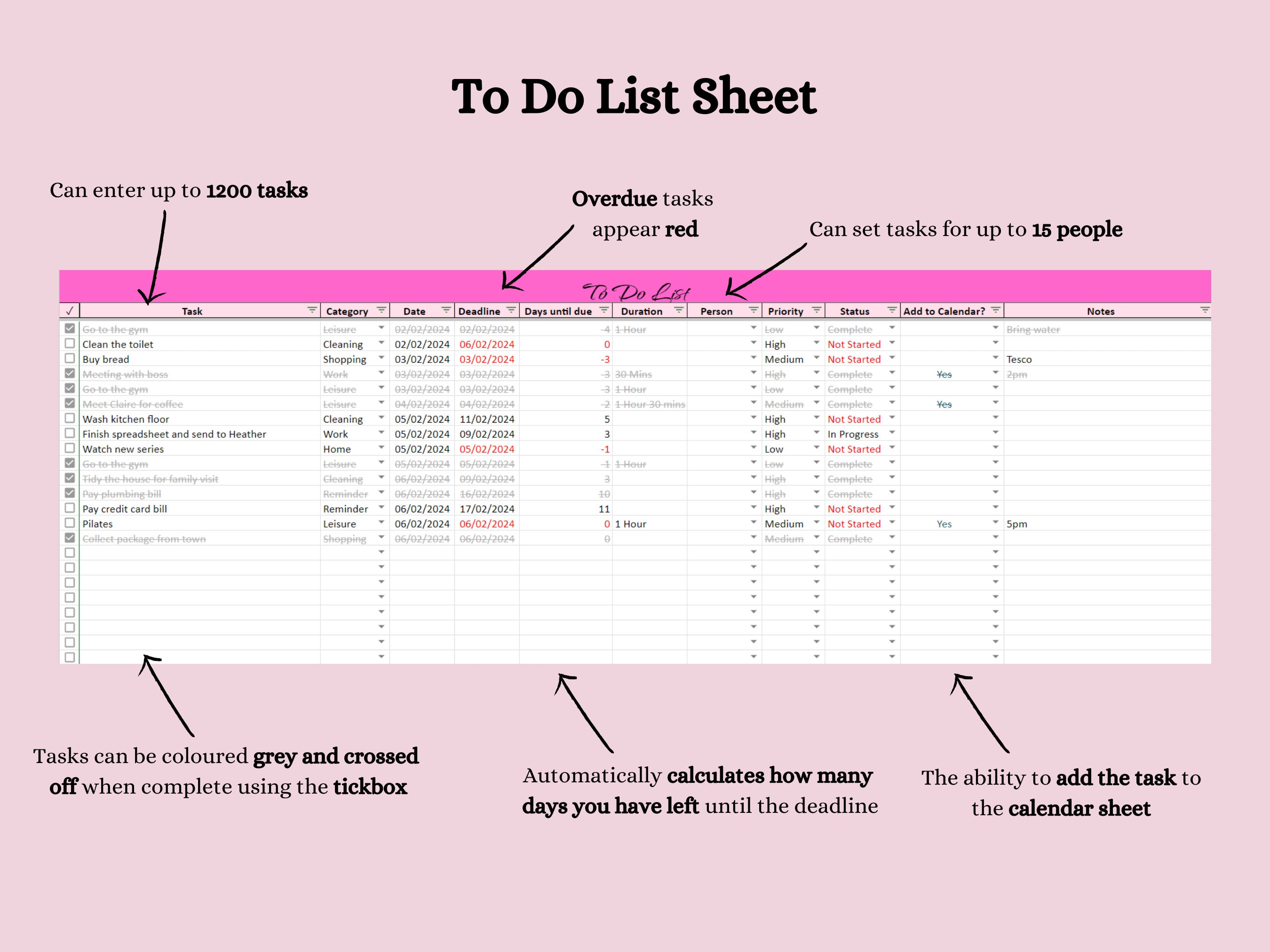 To Do List Google Sheets Template, Digital Daily Weekly Schedule ...