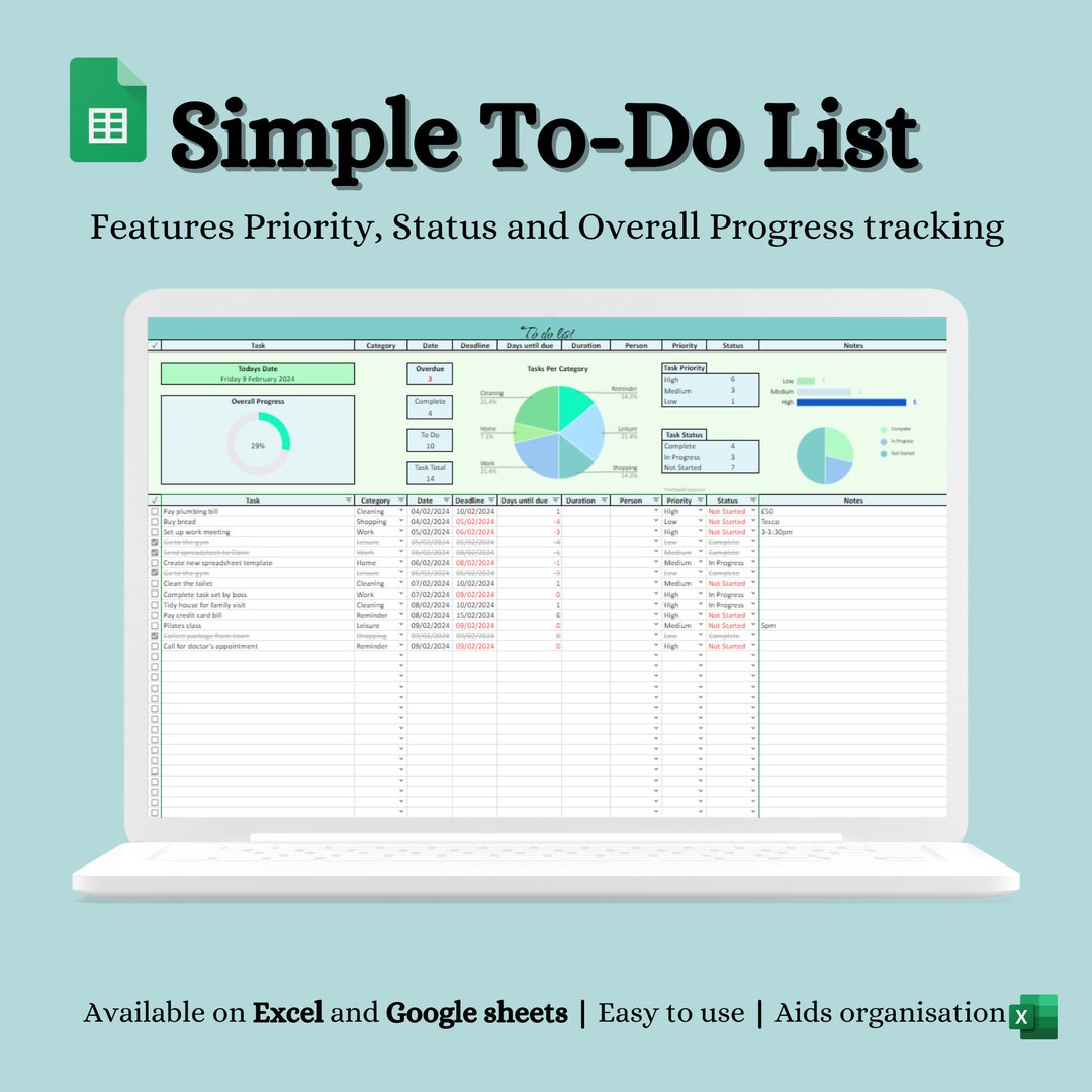 To Do List Google Sheets Template, Digital Daily and Weekly Schedule ...