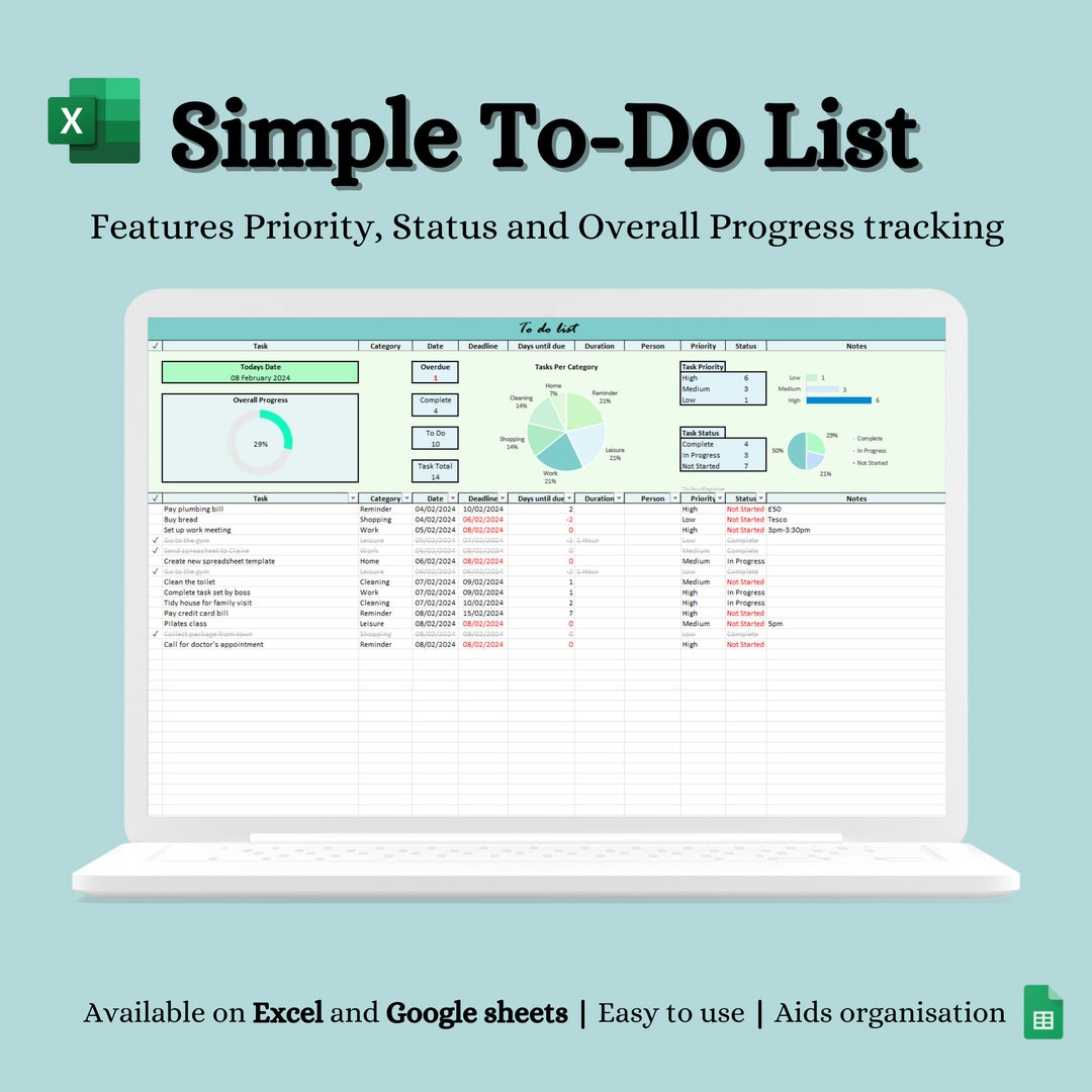 To Do List Excel Template, Digital Daily and Weekly Schedule/planner ...