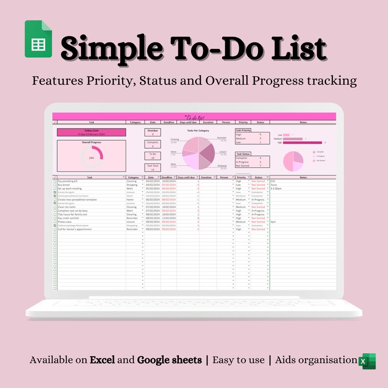 To Do List Google Sheets Template, Digital Daily and Weekly Schedule ...