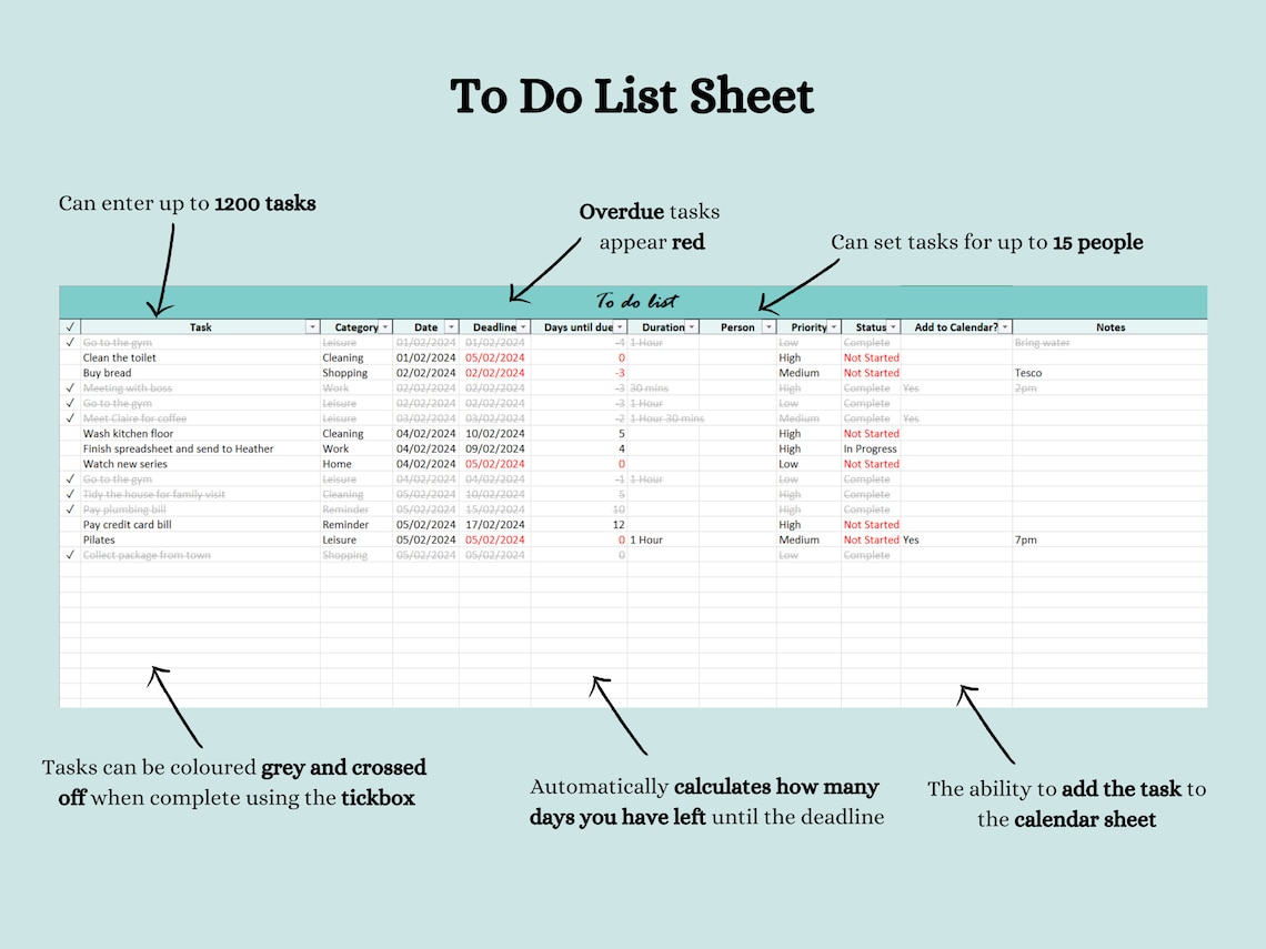 To Do List Excel Template, Digital Daily and Weekly Schedule/planner ...