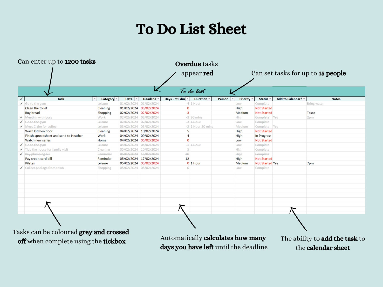 To Do List Excel Template, Digital Daily and Weekly Schedule/planner ...