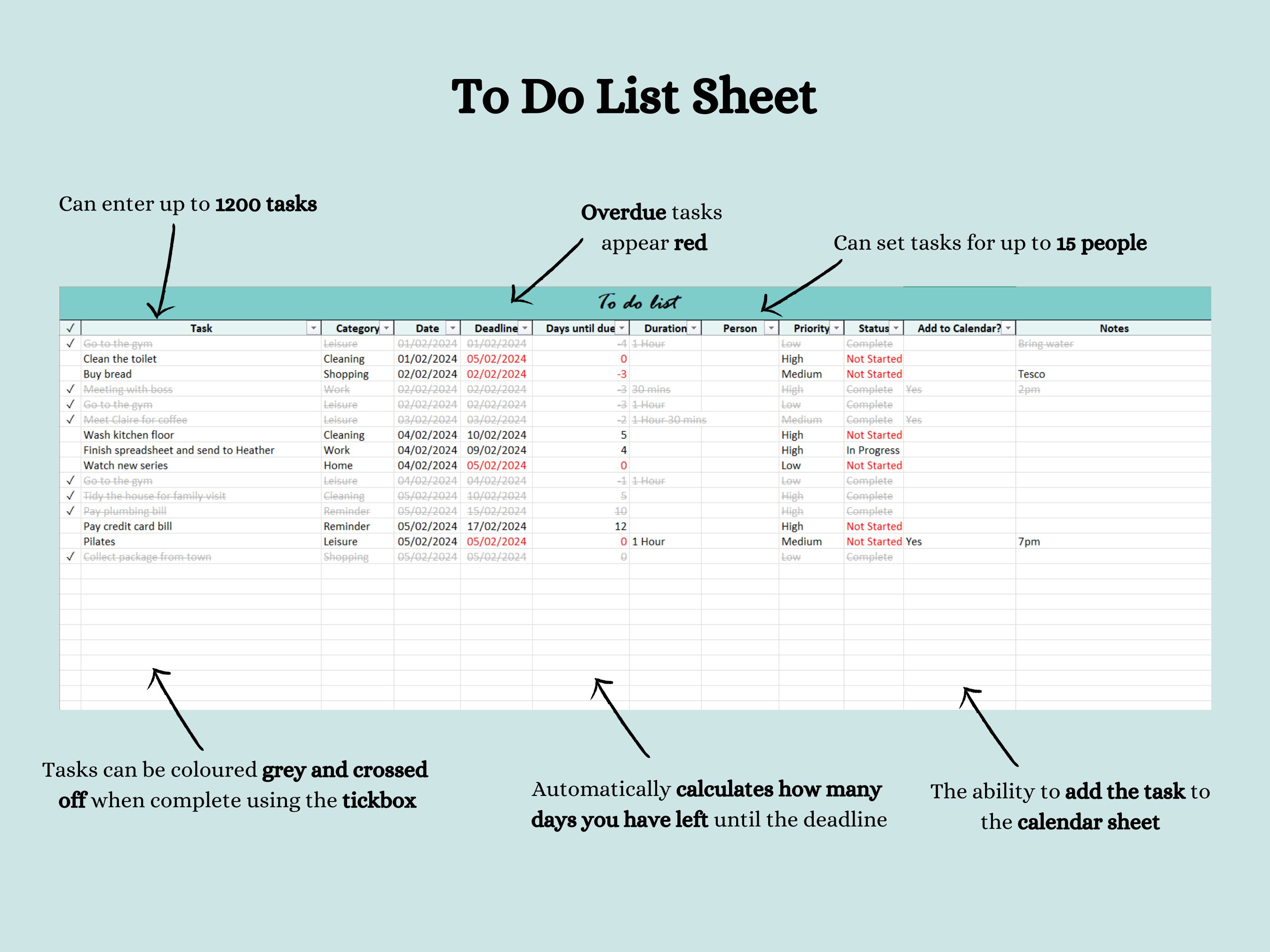 To Do List Excel Template, Digital Daily and Weekly Schedule/planner ...