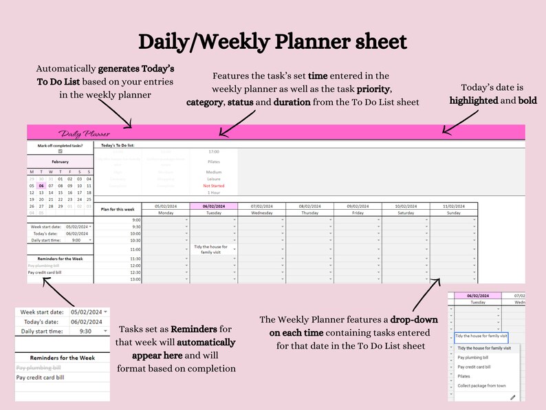 To Do List Google Sheets Template, Digital Daily Weekly Schedule ...