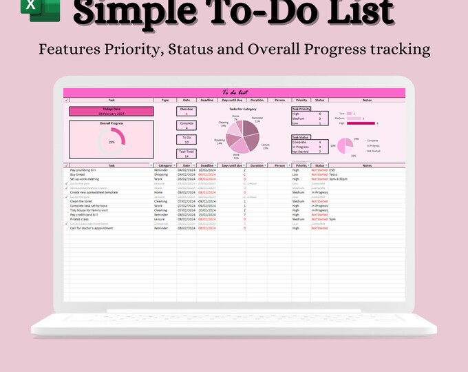 To Do List Excel Template, Digital Daily and Weekly Schedule/planner ...