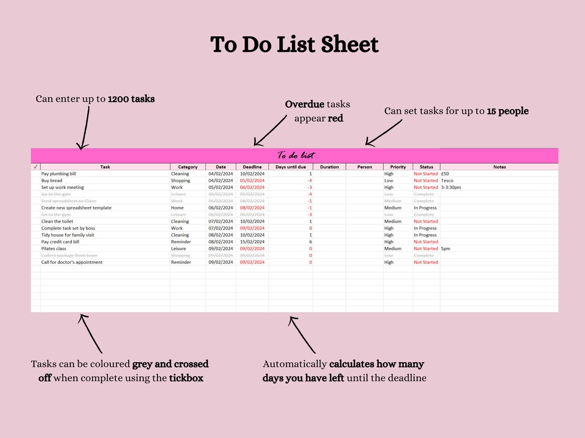 To Do List Excel Template, Digital Daily and Weekly Schedule/planner ...