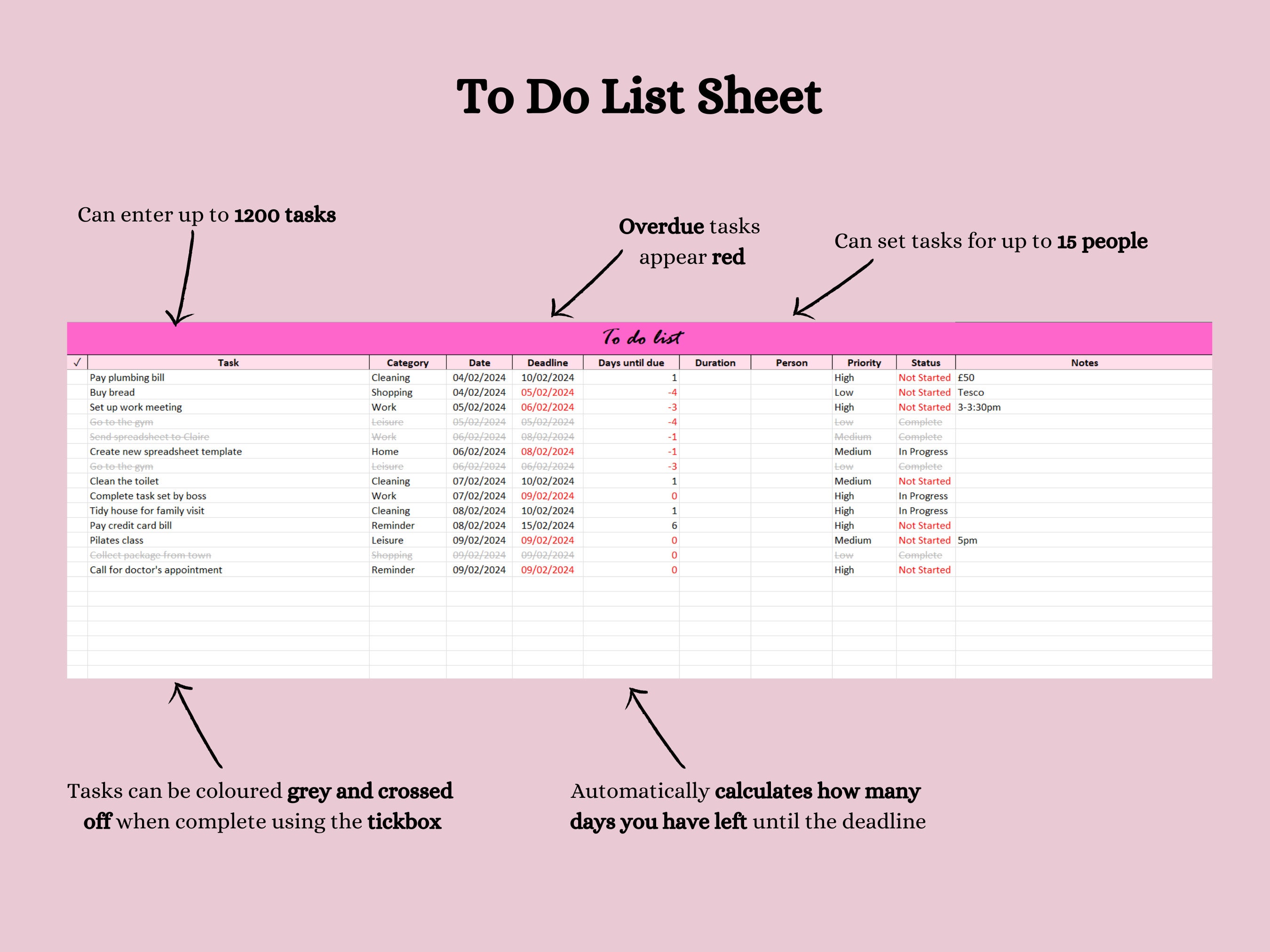 To Do List Excel Template, Digital Daily and Weekly Schedule/planner ...