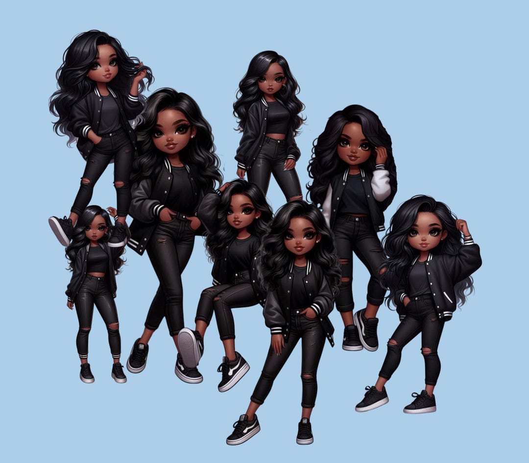 Black Girl in Black Bundle Clipart, Black Woman Bundle Clipart, Black ...