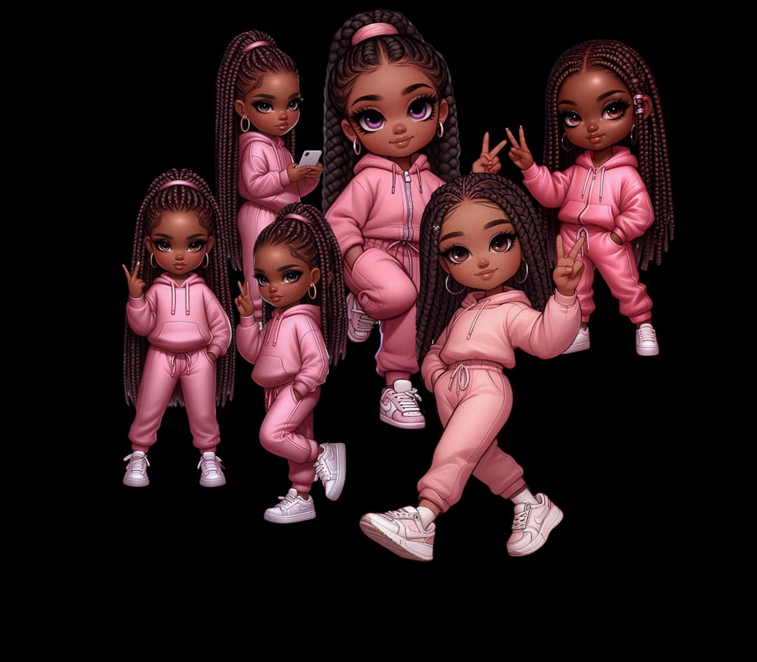 Black Girl Clipart Bundle: Little Girl in Pink PNG (digital Download ...