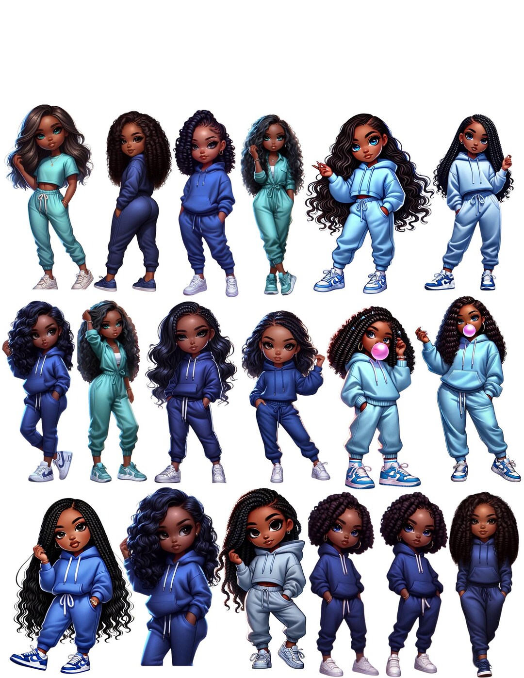 Black Girl Clipart Bundle: Blue Outfits, Planner Graphics (PNG Digital ...